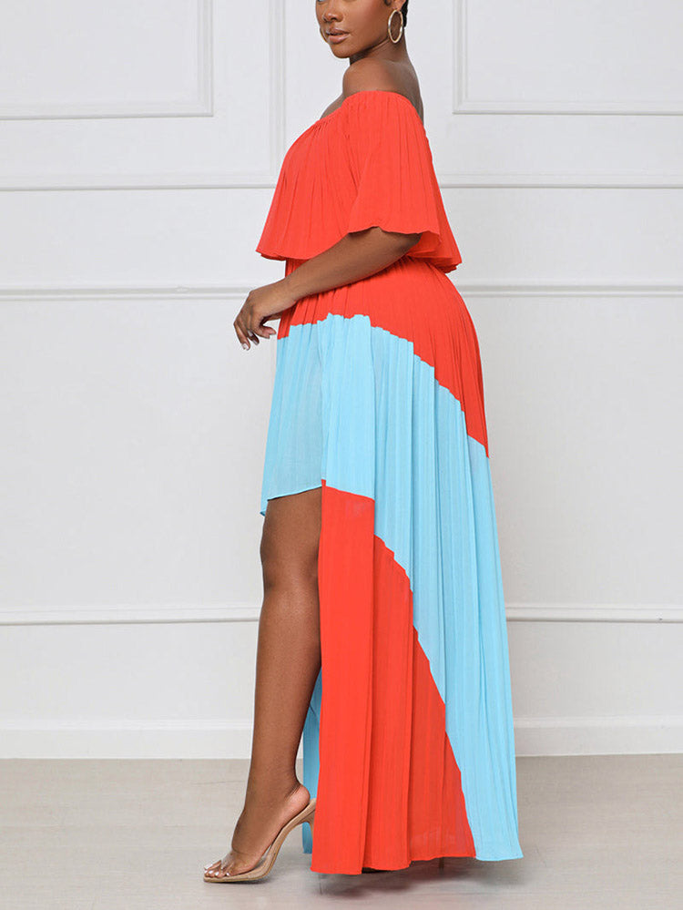 Off Shoulder Ruffle Pleated Dress